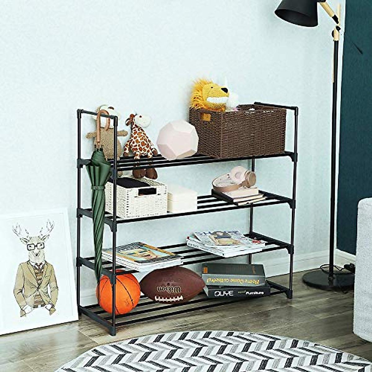 SAVICOS Shoe Rack, 4-Tier Metal Shoe Organizer Shelf Stackable Storage Cabinet Towers Unit Entryway Organizer Holds 20 Pairs(Gray)