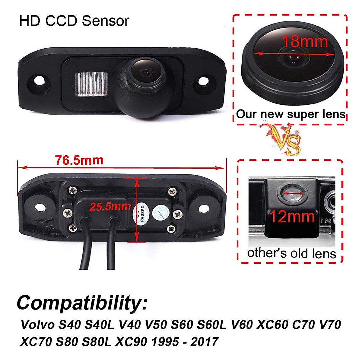 Super HD Vehicle Camera 1280x720 Pixels 1000 TV Lines car Rear View Back up Vehicle Camera Parking Reverse for Volvo S80 S140 XC60 S40 C70 S80L S40L S80 S60L S40L XC90 S80L Waterproof