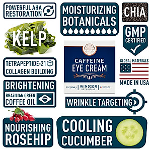Caffeine Eye Cream for Dark Circles & Puffiness - Anti-Aging, Wrinkle Reducing, 100% Brazilian Coffee Oil, Hyaluronic Acid, 1 oz Boxed Version