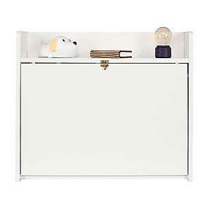 YUSING Wall Mounted Table, Multifunctional Fold Down Wall Mounted Laptop Computer Desk with Storage Compartments for Home, Office, White