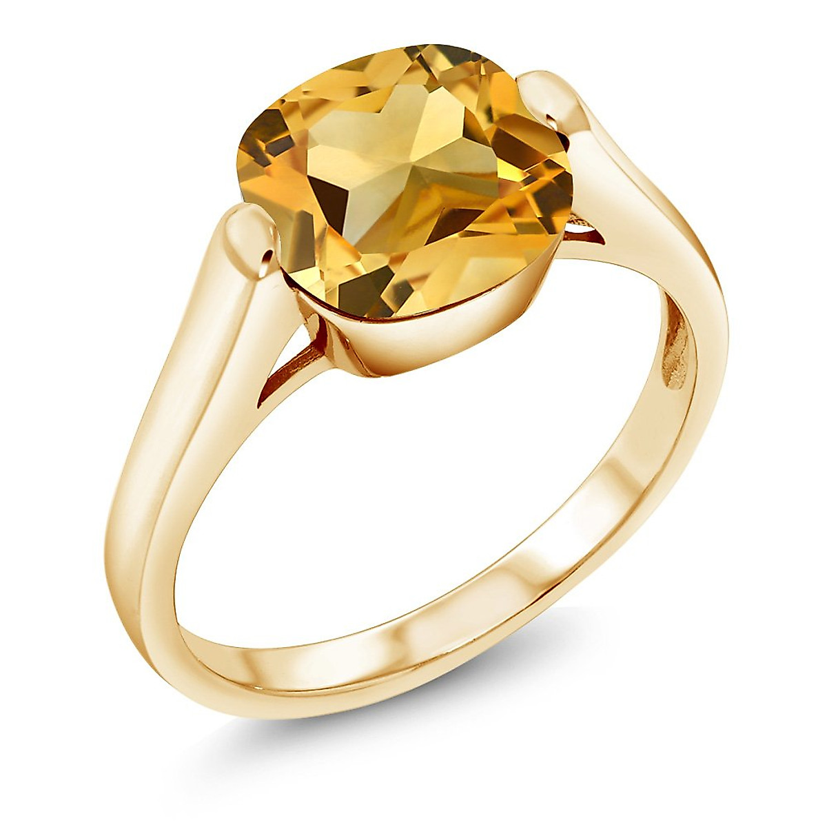 Gem Stone King 18K Yellow Gold Plated Silver Yellow Citrine Women's Ring 3.22 Ct Cushion Cut (Size 9)