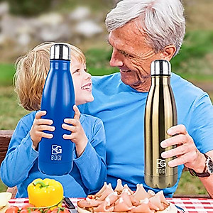 BOGI 25oz Insulated Water Bottle Double Wall Vacuum Stainless Steel Water Bottles, Leak Proof Metal Sports Water Bottle Keeps Drink Hot and Cold-Perfect for Outdoor Sports Camping Biking (Champagne)