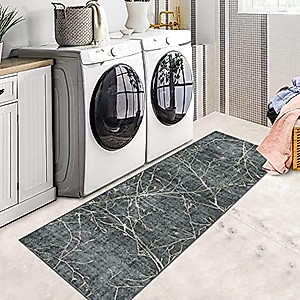 RUGSREAL Area Rug 2x6 Runner Rug Kitchen Mat Vintage Floral Runner Rug Entrance Foldable Rug Washable Hallway Entry Carpet Non Slip Rugs Farmhouse Living Room Bathroom Bedroom Dining Room,Grey