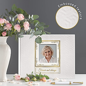 White Pattern Funeral Guest Book , Hardcover Funeral Guest Book for Memorial Service , Memorial Guest Book with Photo Slot , Memorial Service Guest Book 104 Pages , Funeral Guest Celebration of Life