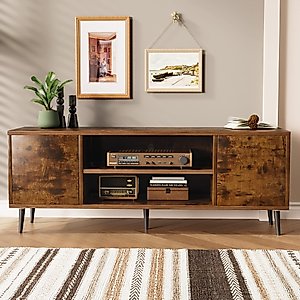 JUMMICO TV Stand for 65 Inch TV, Modern Entertainment Center with Storage Cabinet and Open Shelves, TV Console Table Media Cabinet for Living Room, Bedroom and Office (Rustic Brown)