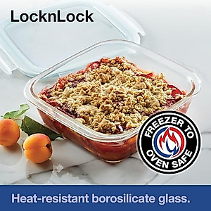 LocknLock Purely Better Glass Square Baker/Food Storage Container with Lid, 8 Inch x 8 Inch, Clear