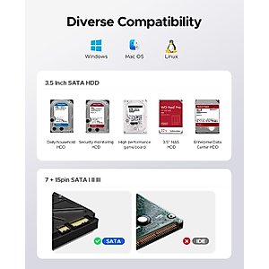 ORICO 5-Bay Hard Drive Docking Station with Offline Cloning - SATA to USB 3.0 HDD Dock for 3.5" Drives, Expandable Storage up to 90TB, Includes 12V/6.5A Power Adapter, Black (6558US3-C)