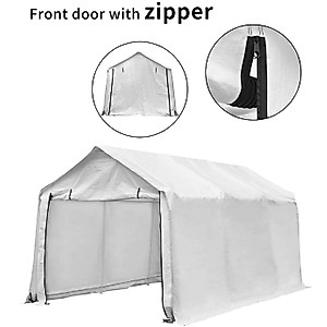 PUPZO Outdoor Patio 10x17 FT Heavy Duty Carport Car Canopy Garage Shelters 8 Steel Legs Waterproof Anti-Exposure White