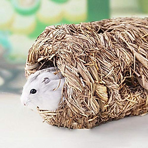 Small Animals Hideout House Grass Hideaway Tunnel Chew Toys Activity Center Nest Hut for Hamsters Guinea-Pig Gerbils Chinchillas (2 Pack Hideout Tunnel 7.5"×3.7")