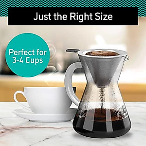 Coffee Gator Pour Over Coffee Maker - 14 oz Paperless, Portable, Drip Coffee Brewer Pour Over Set w/Glass Carafe & Stainless-Steel Mesh Filter, 400ml Clear