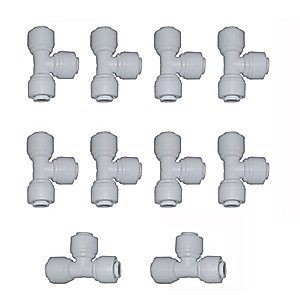 Malida 1/4" Tee 3 Way Tube Quick Connect Push Fit RO Water Reverse Osmosis System set of 10