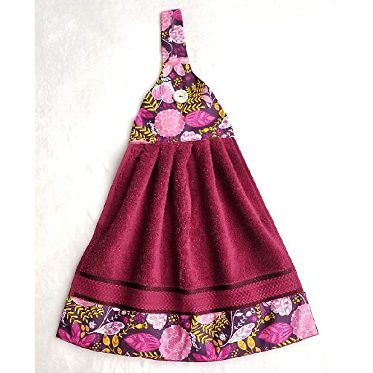 Kitchen Hanging Towel Burgundy Floral Wine Oven Towel