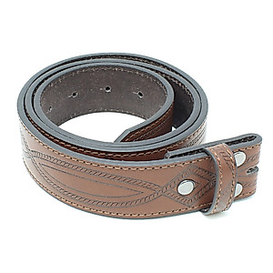 BC Belts Leather Belt Strap with Fancy Saddle Stitch Embossed Pattern 1.5" Wide with Snaps (Brown-S)