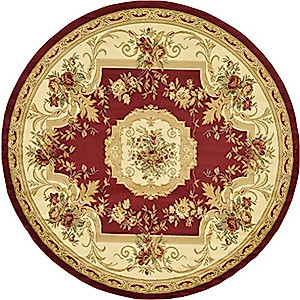 Unique Loom Versailles Collection Traditional Classic Floral Motif Area Rug (8' 0 x 8' 0 Round, Burgundy/ Ivory)