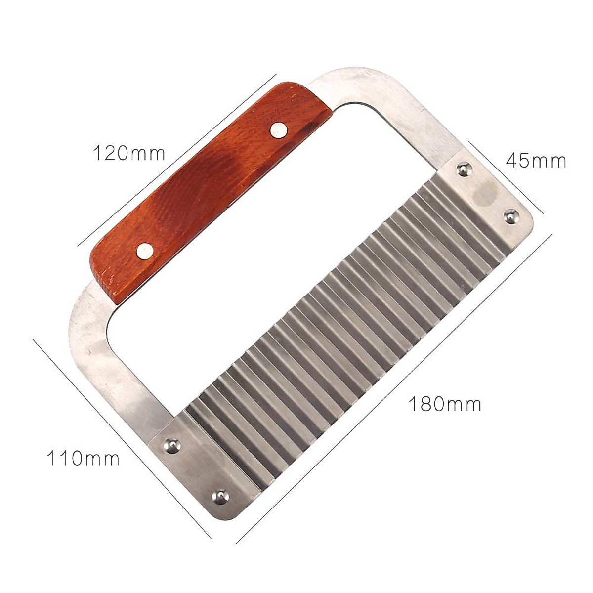 Super Leader Crinkle Cutting Tool French Fry Slicer Stainless Steel Blade Wooden Handle Vegetable Salad Chopping Knife for chopping veggies, cutting fruit, potato, soap, waffle fries, pickle (Arc) (1)