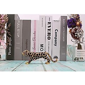 SEVENBEES 24K Golden 5.7in Leopard Jewelry Trinket Boxes Hinged with Swarovski Crystal Element Design Leopard Figurine Collectible