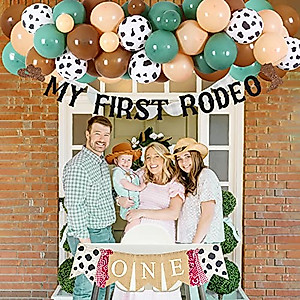 Sage Green Cowboy 1st Birthday Decorations, Western Cowboy Balloon Arch Garland Kit for Boys, My First Rodeo Birthday Banner, Cow One High Chair Banner, Western Theme Birthday Party Supplies