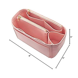 LEXSION Felt Purse Insert Handbag Organizer Bag in Bag Organizer with Zipper Wallet Bag Bottle Holder 8023 Pink L