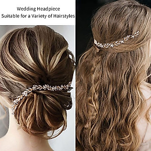 Didder Bride Leaf Pearl Crystal Gold Hair Vine Headband with Flowers - Wedding Bridal Headpiece Jewelry for Women and Girls