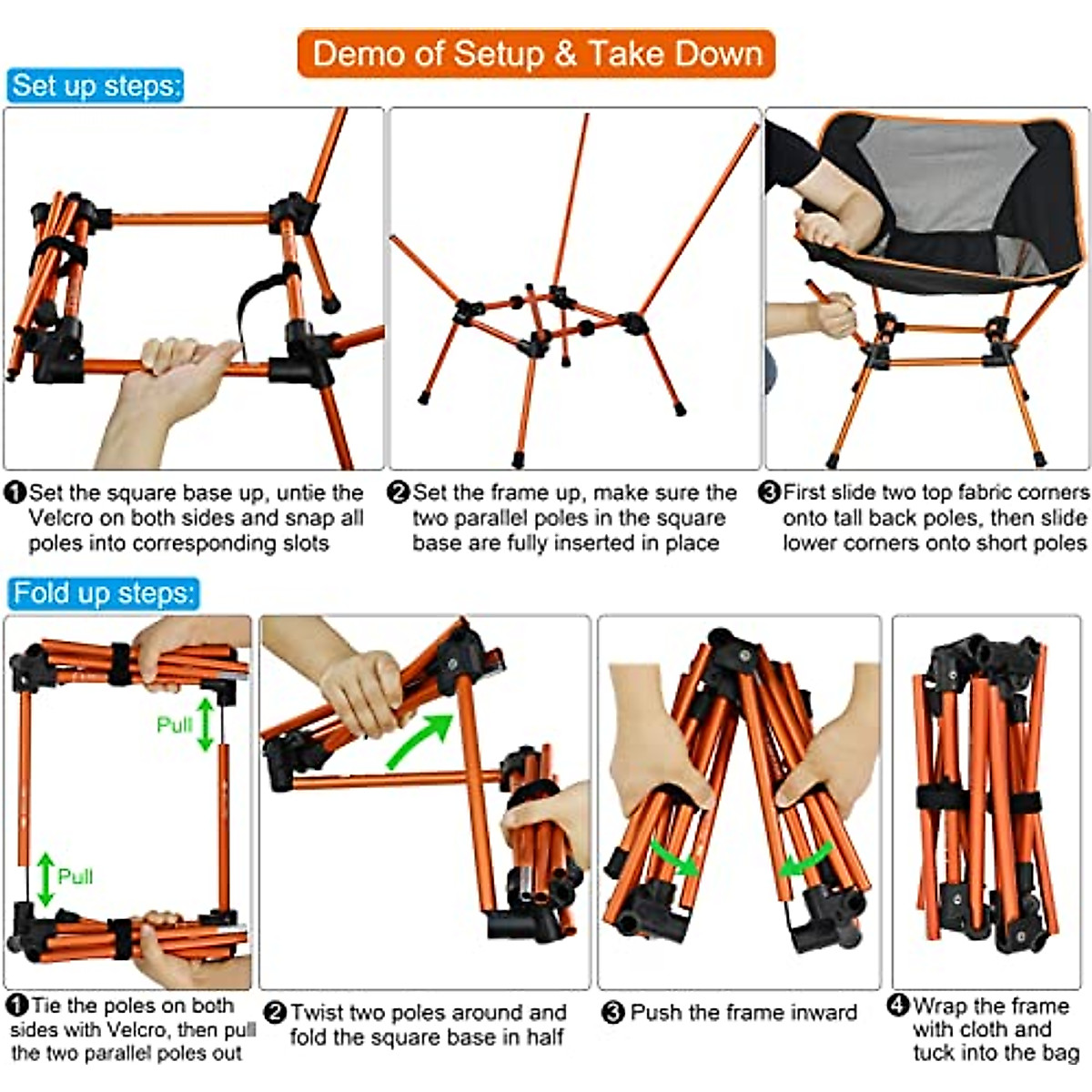 MARCHWAY Ultralight Folding Camping Chair, Heavy Duty Portable Compact for Outdoor Camp, Travel, Beach, Picnic, Festival, Hiking, Lightweight Backpacking (Orange)