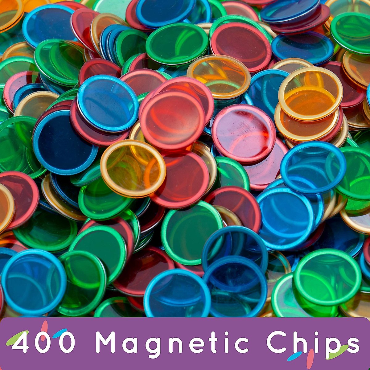 Magnetic Bingo Wands and Translucent Chips|Easy to Pick Up Bingo Chips|STEM Kits for Learning, Counting|Multi Color 400 Chips