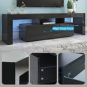 Black TV Stand with 2 Storage and 3 Open Shelves High Gloss LED TV Stand for 70 inch TV Entertainment Center TV Console Media Gaming TV Table Stands for Up 50 to 70 Inch TV Stand