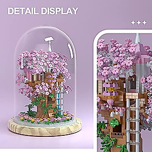 Insgen Cherry Blossom Bonsai Tree House Building Set for Adults, 1382 Pcs Micro-Particle Ideas Sakura Tree, Complete with String Lights, Dust Cover, and Wooden Base(Not Compatible with Lego Set)