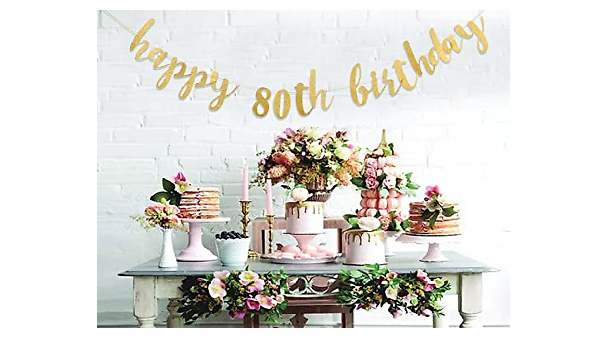 Happy 80th Birthday Banner Gold | Party Decorations