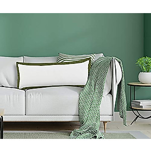 LR Home Flora Empire Bordered Lumbar Throw Pillow, 14" x 36", White/Calla Green/Moss Green