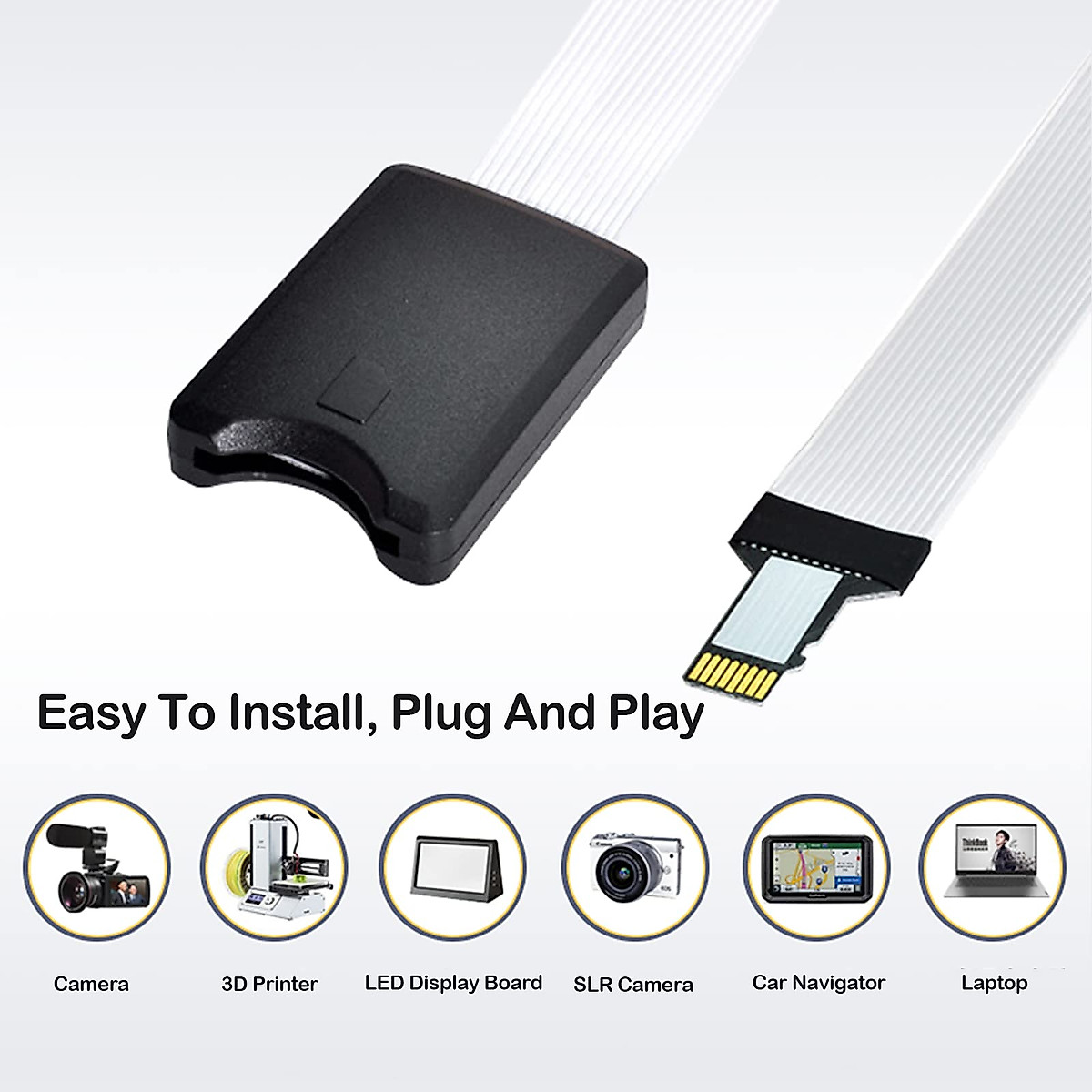 ASHATA Mini SD to Mini SD Card Extension Cable Adapter Flexible Extender with Case, TF to TF Extender Cable for 3D Printer/Car/GPS/Camera/DVD/DVR/LED Display Board (60CM)