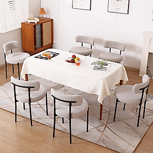 ALEAVIC Mid Century Modern Dining Chairs Set of 4, Curved Backrest Round Upholstered Kitchen Room Chairs, Comfortable Boucle Dining Chairs with Metal Legs, Light Grey