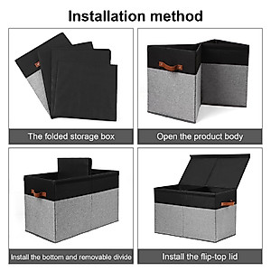 Large Toy Storage Box with Lid, Sturdy Toys Storage Chest Bin Organizer Basket with Dividers for Kids, Boys, Girls, Nursery, Closet, Bedroom, Playroom 25&quot;x13&quot; x16&quot; (Black and Grey)