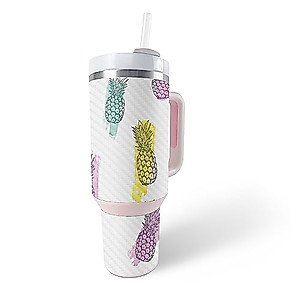 MightySkins Carbon Fiber Skin Compatible with Stanley The Quencher H2.0 FlowState 40 Oz Tumbler - Funky Pineapples | Protective, Durable Textured Carbon Fiber Finish | Easy to Apply