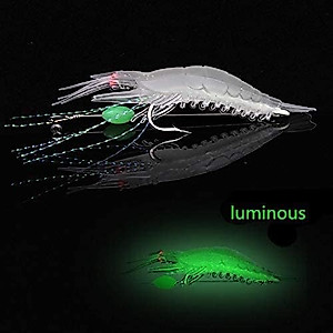 OriGlam 5pcs Soft Luminous Shrimp Lure Set, 5 Colors Shrimp Bait Shrimp Lures Fishing Bait with Hooks Beads Fishing Tackles for Freshwater Saltwater Bass Trout Catfish Salmon