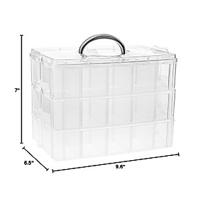 Foraineam 3-Tier Stackable Storage Box Organizer with 30 Adjustable Compartments, Plastic Craft Organizer Case Tool Storage Container Bins for Jewelry Beads Arts and Crafts Beauty Supplies