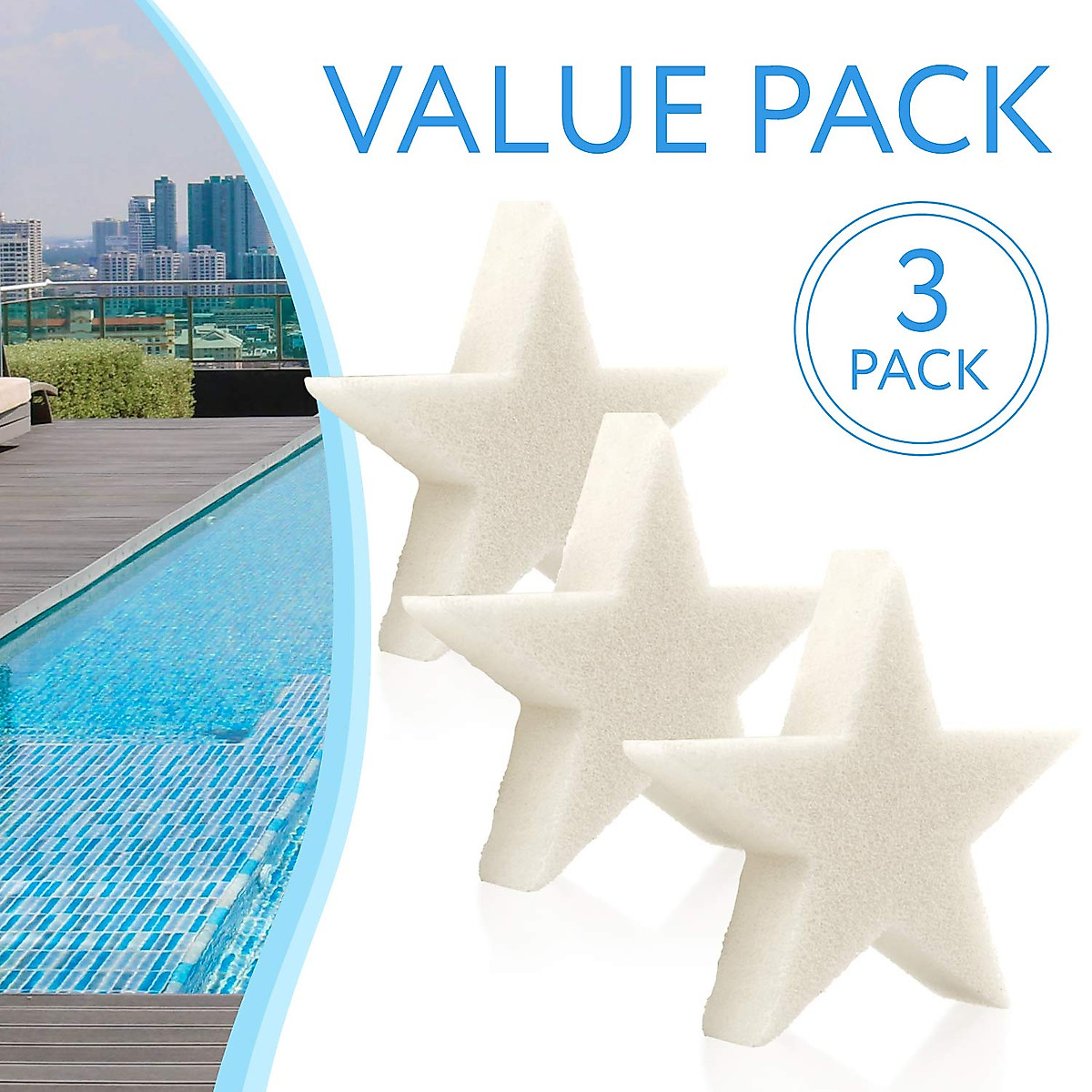 IMPRESA 3-Pack Scum Star Oil Absorbing Sponge - Excellent Absorber for Hot Tub, Spa and Swimming Pool Use - Compare to The Bugs and Balls - Made in USA