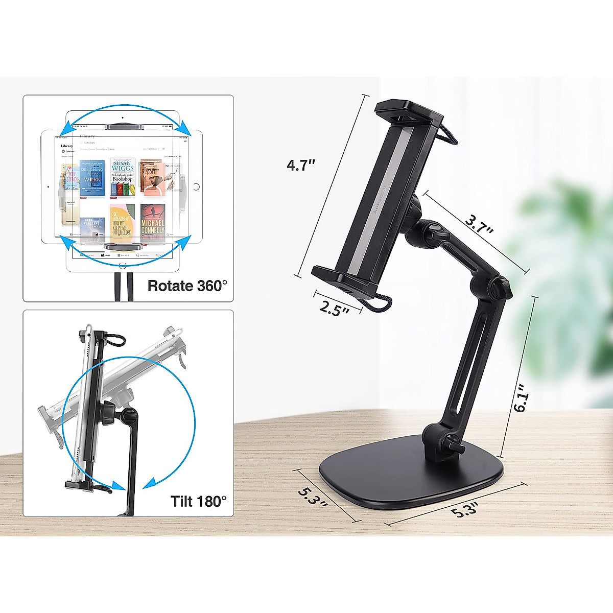 Elitehood Tablet Stand, Height Adjustable, 360 Rotating, Compatible with 4.7"-11" Tablets and Phones