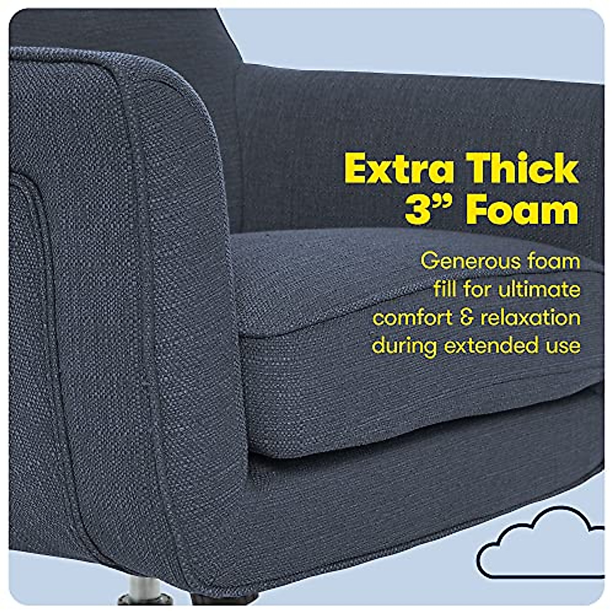 Serta Ashland Home Office Desk Chair with Button Tufted Mid-Back, Memory Foam Cushion and Padded Arms, Mid Century Modern Vanity Armchair with Wheels for Bedroom, Chrome Metal Base, Blue