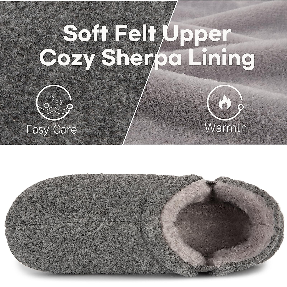 LongBay Men's Slippers Felt Warm Bedroom House Shoes Slip-On Memory Foam Slippers for Indoor Outdoor (Light Gray, 11-12)