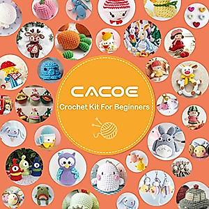 CACOE 6PCS Acrylic Yarn Skeins with Crochet Kit -6x50g 660 Yards of Craft Yarn for Knitting and Crochet,Yarn for Crocheting Beginners and Professional,Starter Pack for Adults(Rainbow - 6 Colors)
