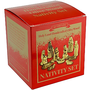 Holy Land Olive Wood Faceless Nativity Set from Israel, 12 Piece Unique Indoor Wooden Nativity Scene, Jesus Mary & Joseph Holy Family in the Manger Figurines, Seasonal Home Décor Accent for Christmas