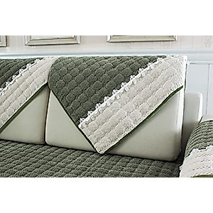 vctops Soft Corduroy Sofa Couch Cover, Plaid Sectional Couch Covers, Non-Slip Sofa Slipcover for Dogs Cats Kids(Dark Green,36"x36")