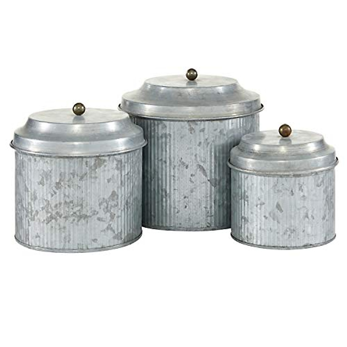Deco 79 Metal Galvanized Decorative Jars, Set of 3 8", 7", 6"H, Silver