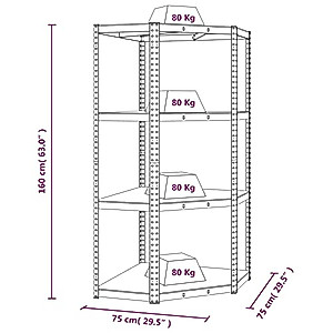 Tidyard 4-Layer Corner Shelf Steel Engineered Wood Storage Organizer Shelves Display Rack Silver for Kitchen, Bathroom, Warehouse, Basement, Laundry 29.5 x 29.5 x 63 Inches (L x W x H)