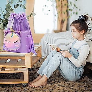 mygreen Unicorn Gifts for Girls - Unicorn Bag, Children Boy Girl Unicorn Print Drawstring Backpack Outdoor Casaul Portable Shoulder Bag Swim Gymsack Sack Pack Purple