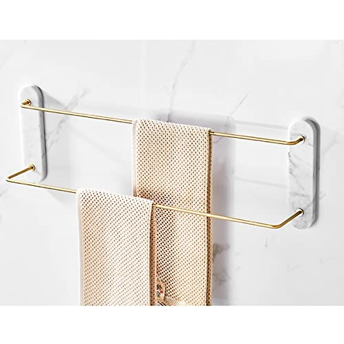 Towel Rack Hand Towel Bar Marble Bathroom Towel Holder Rustproof Wall Mount Brass, Bathroom Hardware Accessories Towel Shelf (Color : Double Pole)