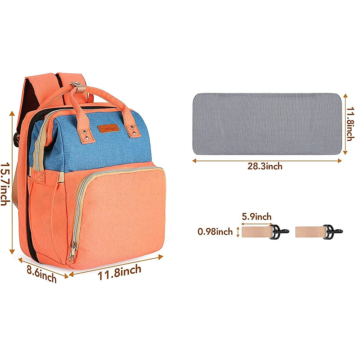 Soldow Diaper Bag Backpack, Multifunction Baby Bags,with Portable Changing Pad & USB Port, Stroller Straps & Pacifier Case,Large Capacity, Multipurpose Travel Backpack for Moms Dads