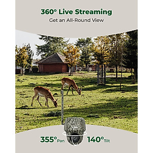 REOLINK KEEN Ranger PT Cellular Trail Camera, 3G/4G LTE, 360° Full View, 2K Live Video&Playback on Phone, No-Glow IR, Solar Powered Game Camera, 2K Night Vision, Smart Motion Activated, No WiFi Needed