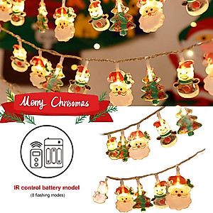 Bright 20 FT Christmas LED String Light, 40 LED Battery Operated Christmas Garland with Remote Santa Claus Pine Tree Fairy String Lights for Indoor Outdoor Xmas Fireplace Mantel Decorations (20 FT)