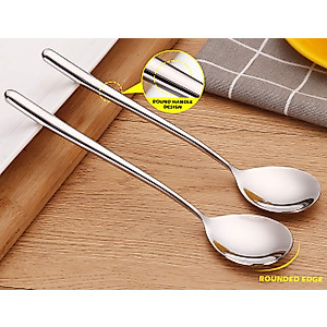 Miupoo Spoons,Stainless Steel Long handled soup spoons,Silver,10 Piece (8.7x1.6 Inches)